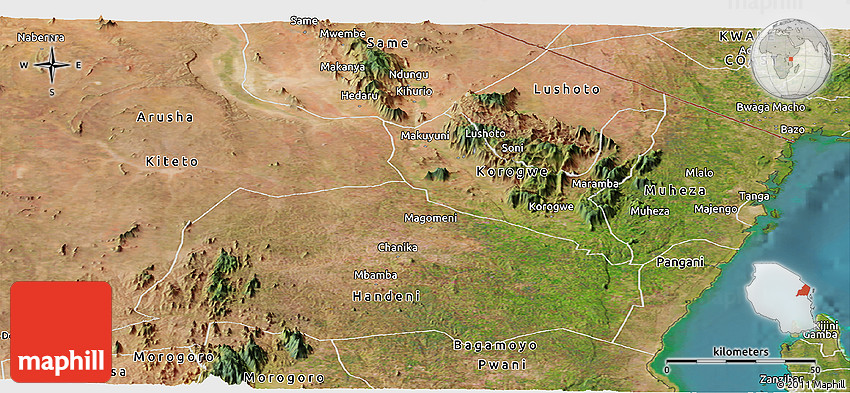 Satellite Panoramic Map of Tanga