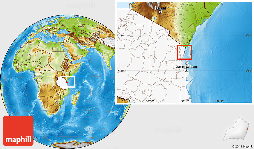 Physical Location Map of Tanga, highlighted country