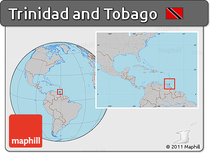 Free Gray Location Map of Trinidad and Tobago, within the entire continent
