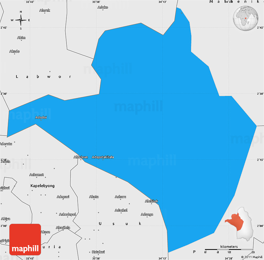 Political Simple Map of Bokora, single color outside, borders and labels