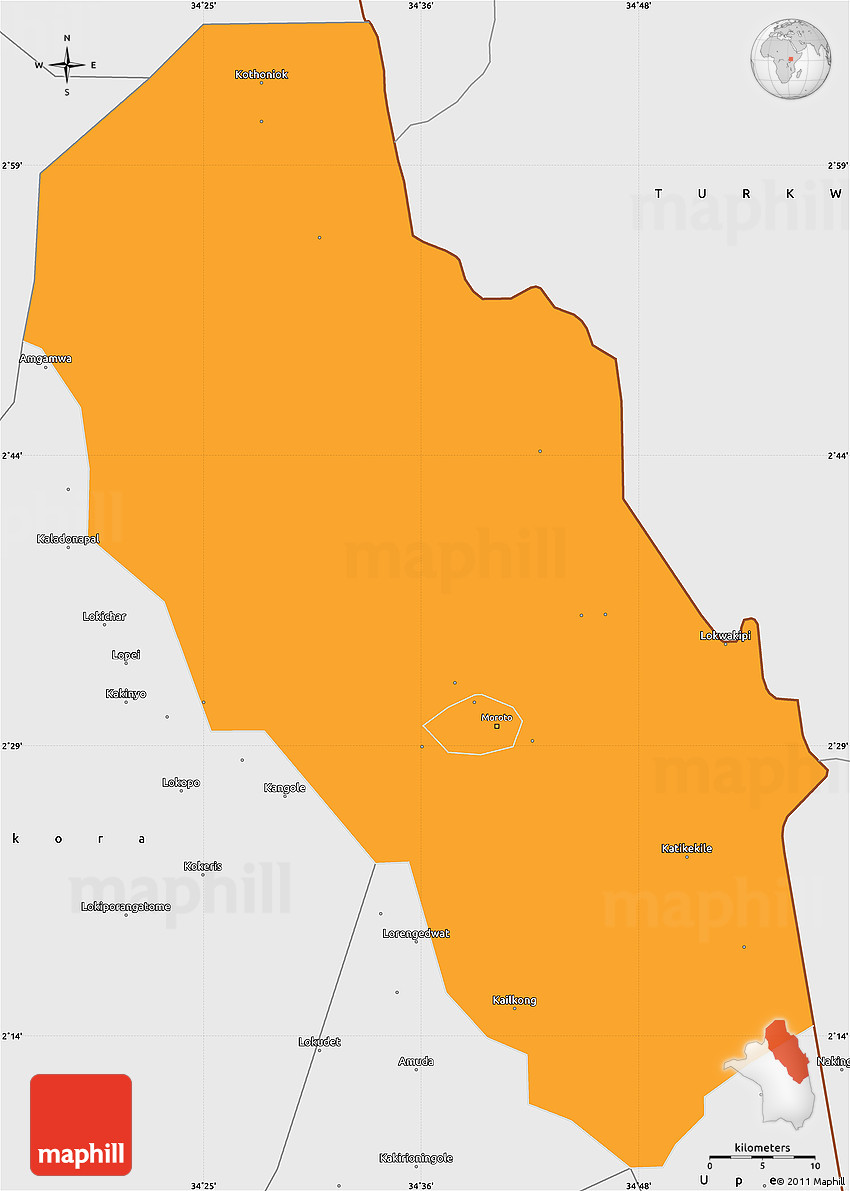 Political Simple Map of Matheniko, single color outside, borders and labels