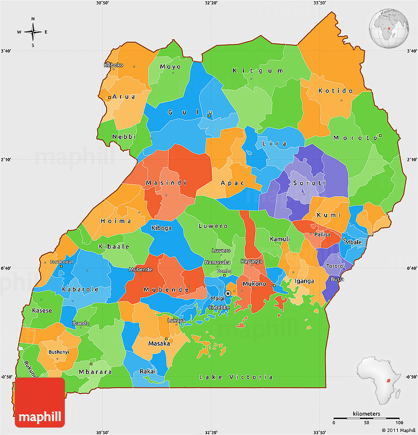 Political Simple Map of Uganda, single color outside