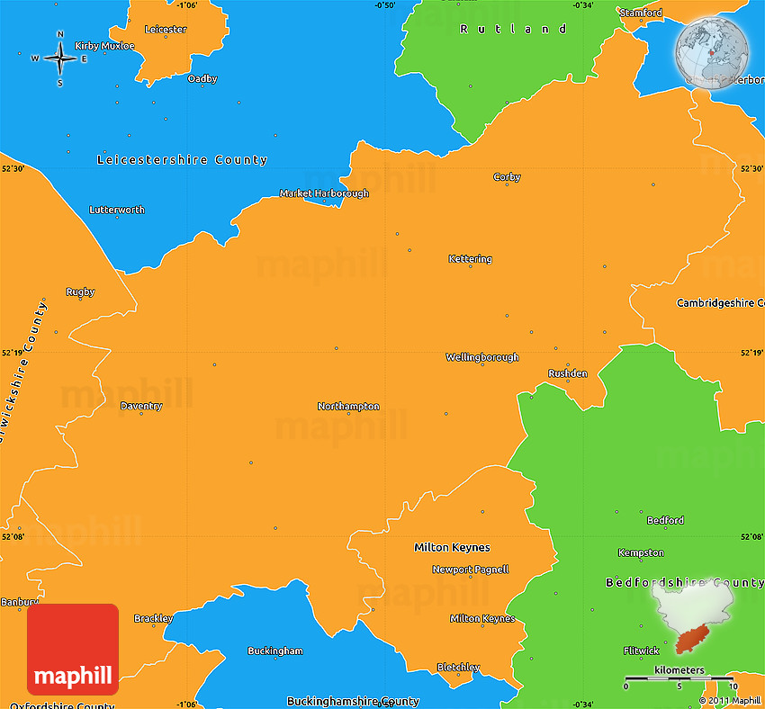 Political Simple Map of Northamptonshire County