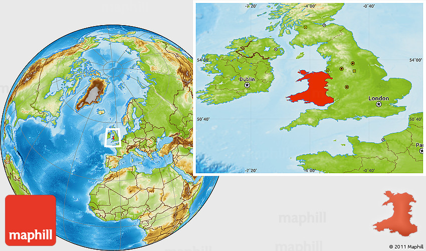 Physical Location Map of Wales