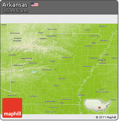 Free Physical 3D Map of Arkansas