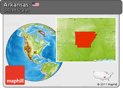 Free Physical Location Map of Arkansas