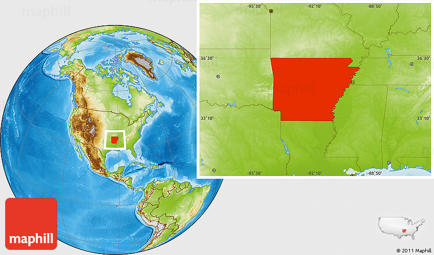 Physical Location Map of Arkansas