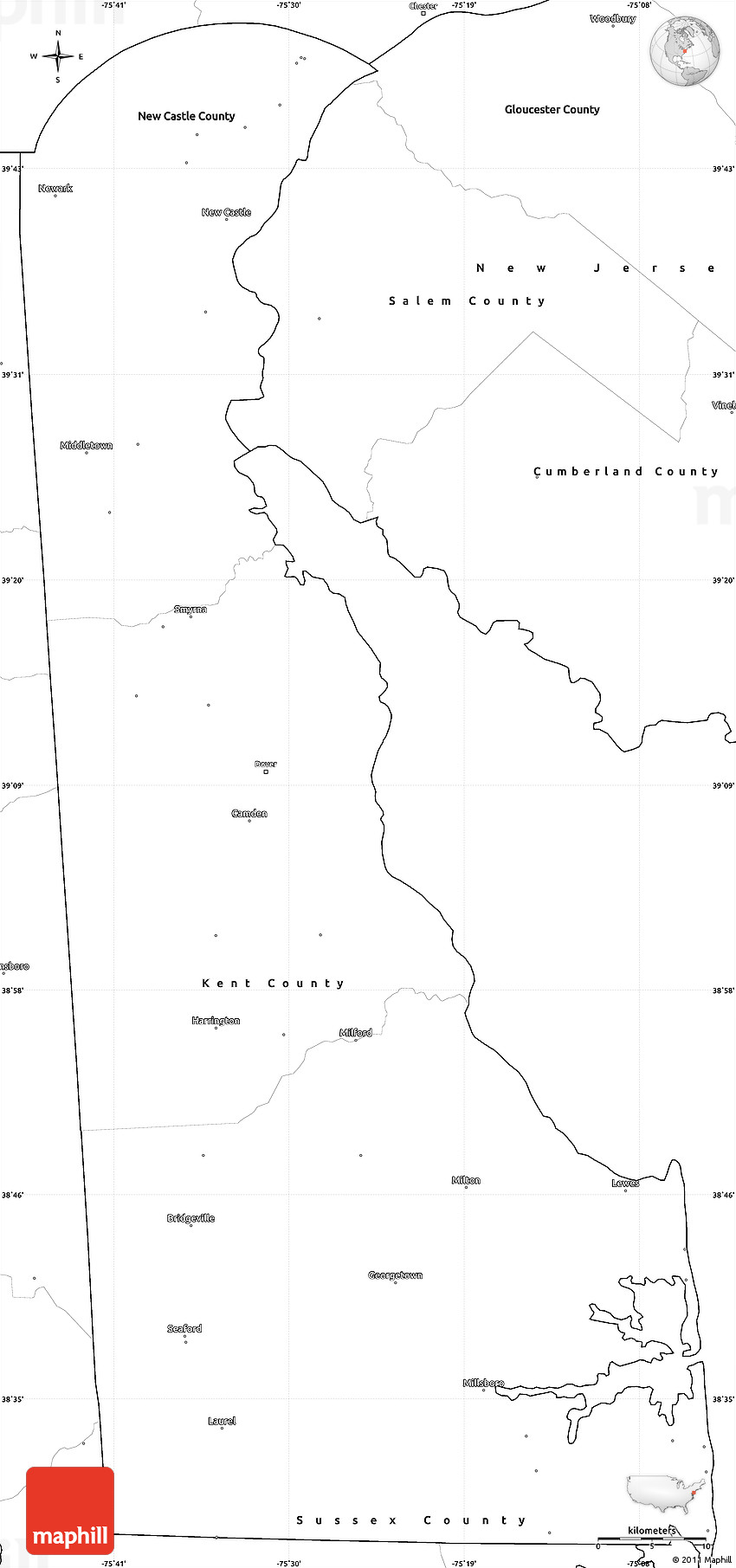 Blank Simple Map of Delaware