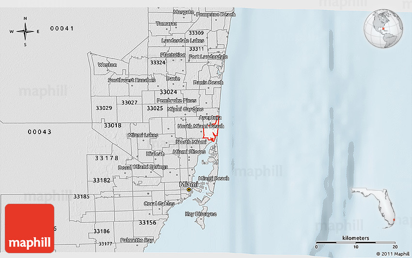 Silver Style 3D Map Of ZIP Code 33160 silver-style-3d-map-of-zip-code-33160