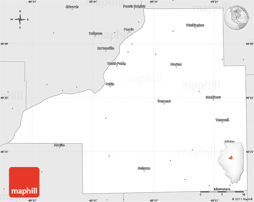 Silver Style Simple Map of Tazewell County