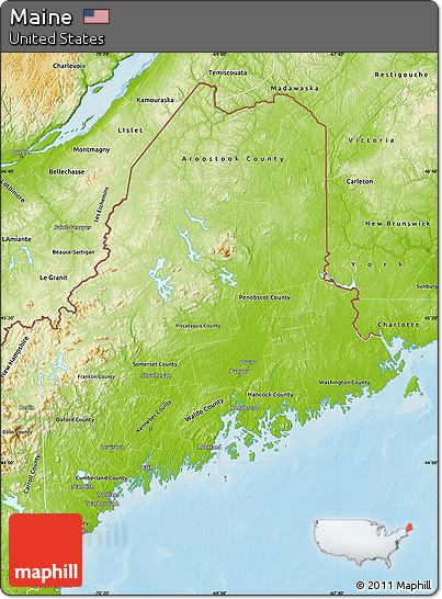 Free Physical Map of Maine