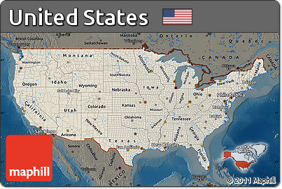 Free Shaded Relief Map of United States, darken