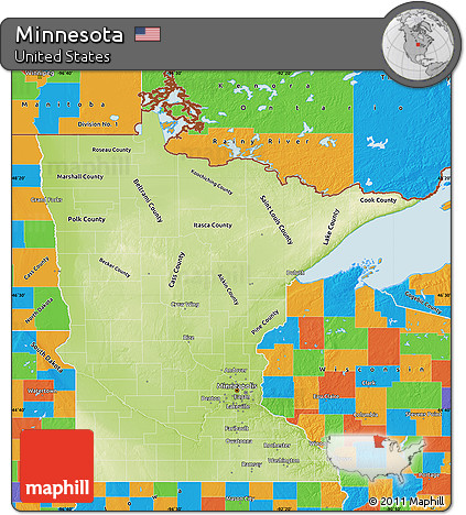 Free Physical Map of Minnesota, political outside