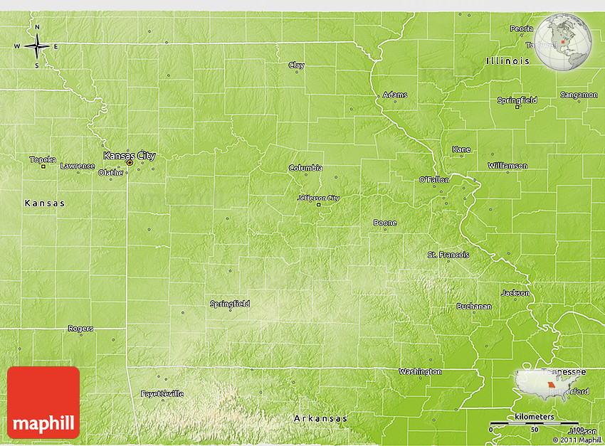 Physical 3D Map of Missouri