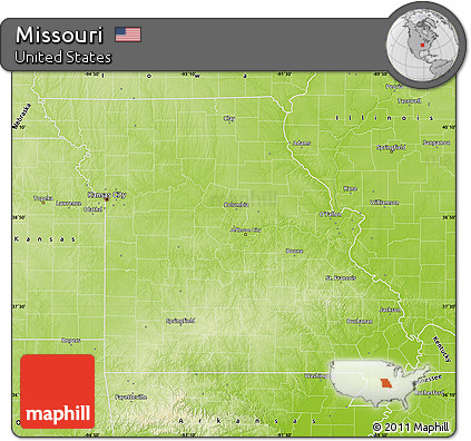 Free Physical Map of Missouri