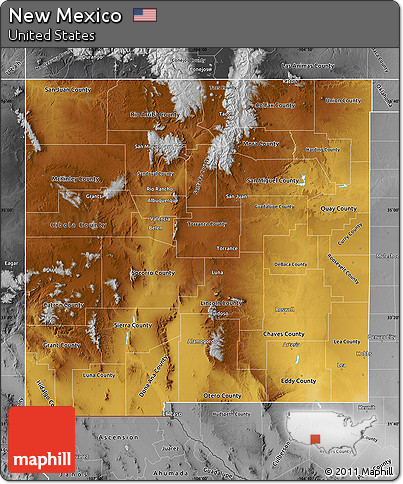 Free Physical Map of New Mexico, desaturated