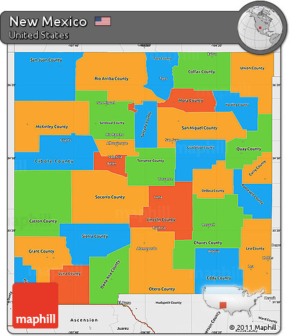 Free Political Simple Map of New Mexico, single color outside, borders ...