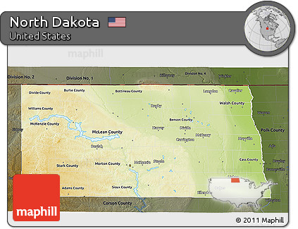 Free Physical 3D Map of North Dakota, darken