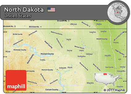 Free Physical Map of North Dakota
