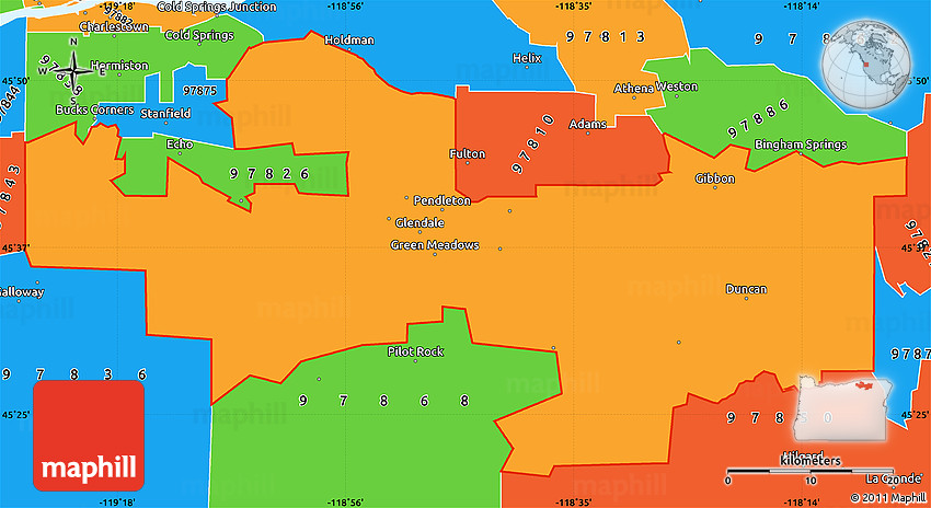 Political Simple Map Of ZIP Code 97801 political-simple-map-of-zip-code-97801