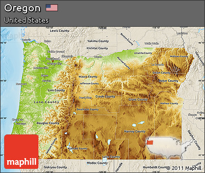 Free Physical Map of Oregon, shaded relief outside