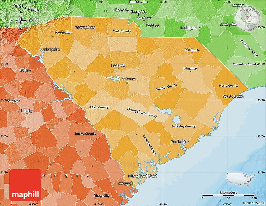 Political Shades Map of South Carolina