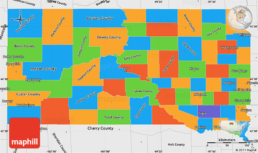 Political Simple Map of South Dakota, single color outside, borders and ...