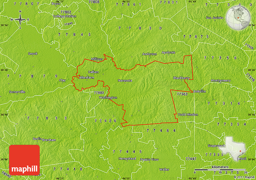 Physical Map of ZIP Code 77868