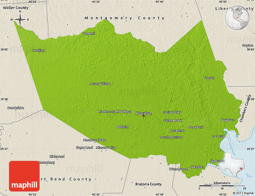 Physical Map of Harris County, shaded relief outside Physical Map of Harris County, shaded relief outside