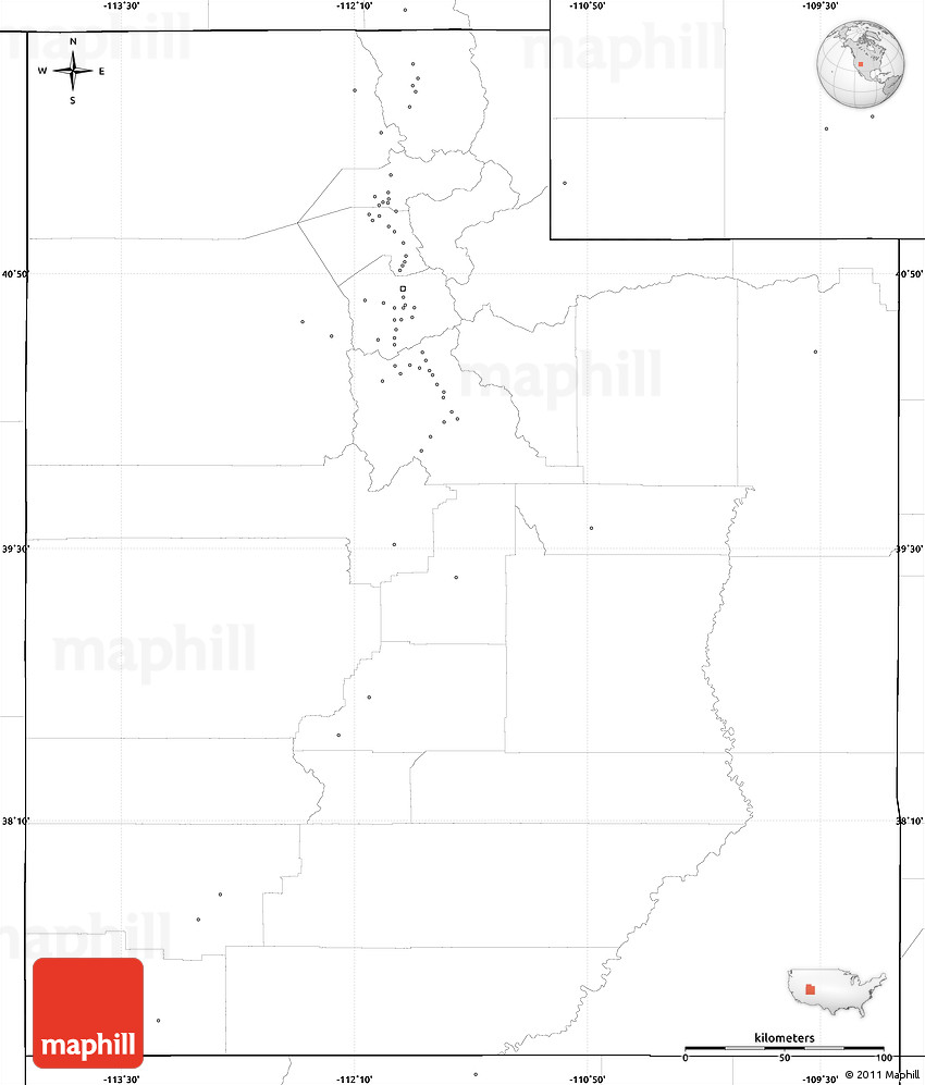 Blank Simple Map of Utah, no labels