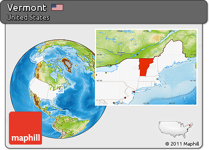 Free Physical Location Map of Vermont, highlighted country