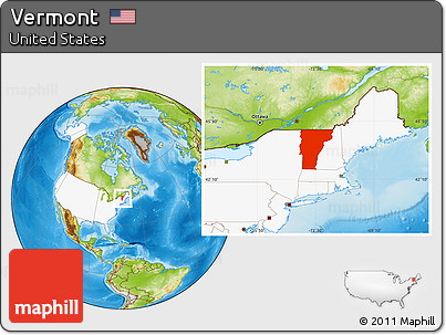 Free Physical Location Map of Vermont, highlighted country