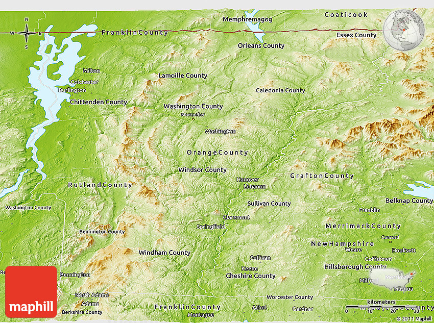 Physical Panoramic Map of Vermont