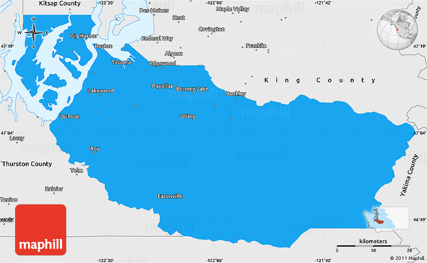 Political Simple Map of Pierce County, single color outside, borders and labels