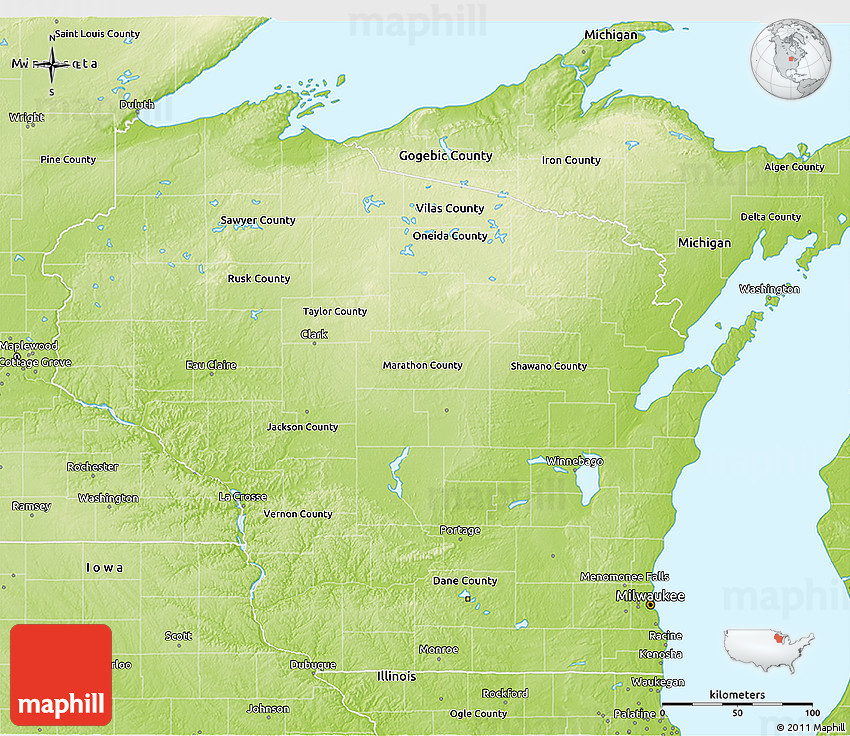 Physical 3D Map of Wisconsin