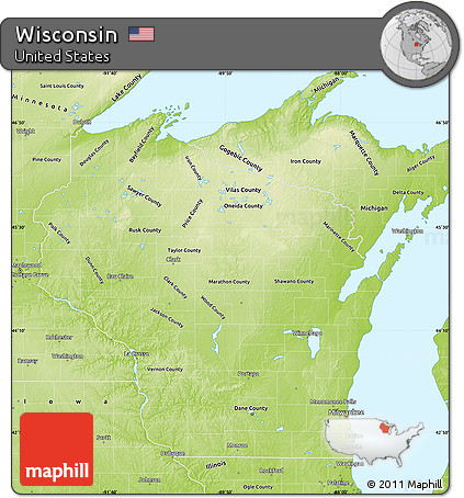 Free Physical Map of Wisconsin