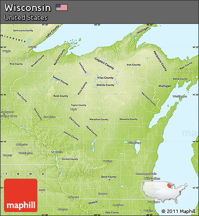 Free Physical Map of Wisconsin