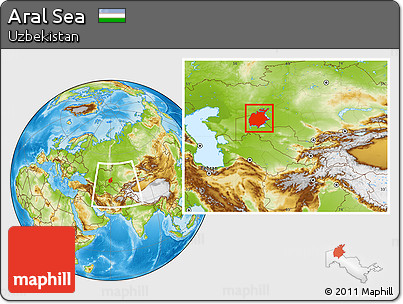 Free Physical Location Map of Aral Sea, within the entire country