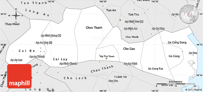 Silver Style Simple Map of Tien Giang