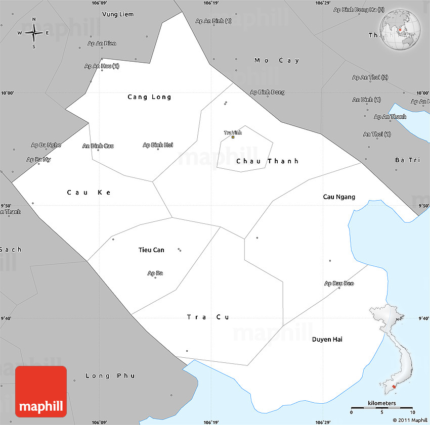 Gray Simple Map of Tra Vinh