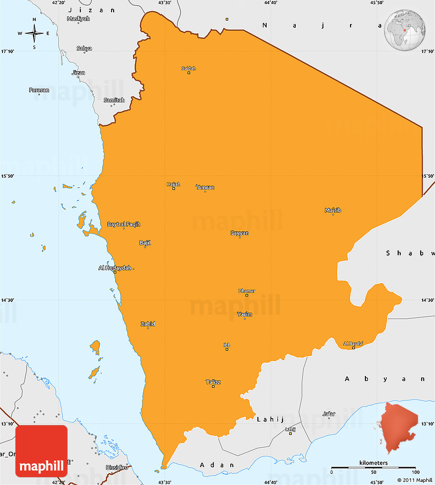 Political Simple Map of North Yemen (1), single color outside, borders and labels